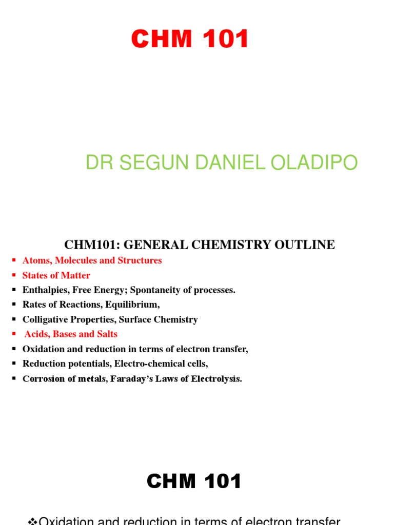 CHM 101- Faraday's laws of electrolysis | PDF | Redox | Electrochemistry