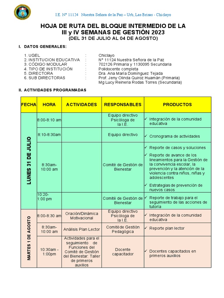 Hoja de Ruta 3 y 4 Sem Gestion 2023 | PDF | Maestros | Aprendizaje