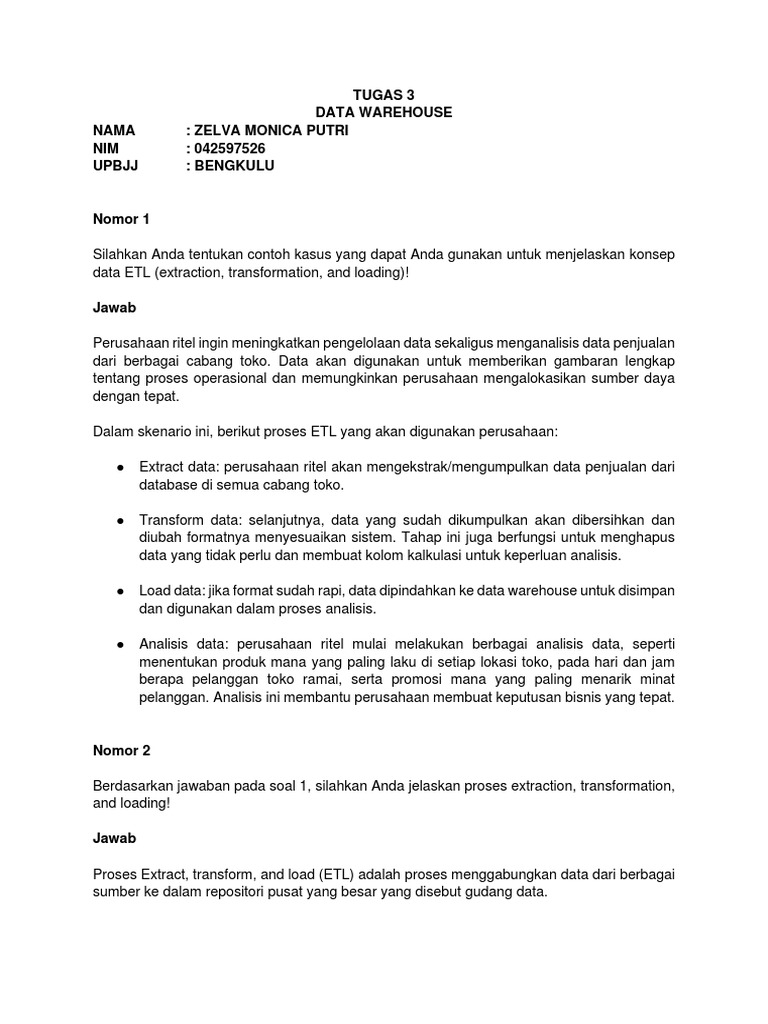 Tugas 3 Data Warehouse (Zelva) | PDF