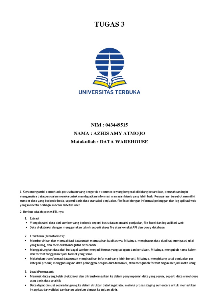 Tugas 3 Data Warehouse | PDF
