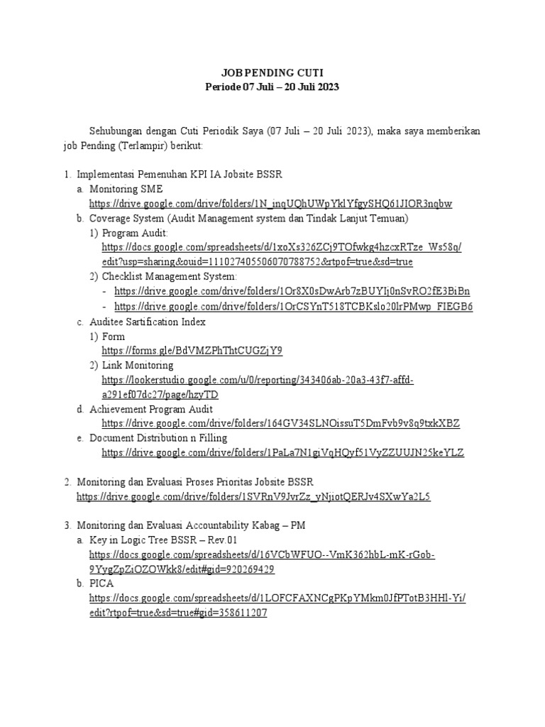 Job Pending Cuti | PDF