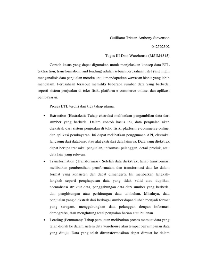 Guilliano Tristan Anthony Stevenson - Tugas III MSIM4315 Data Warehouse | PDF