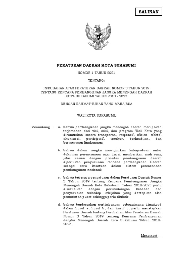 Perda No 1 Tahun 2021 Tentang Perubahan Atas Perda No 3 Tahun 2019 Tentang RPJMD Lampiran | PDF