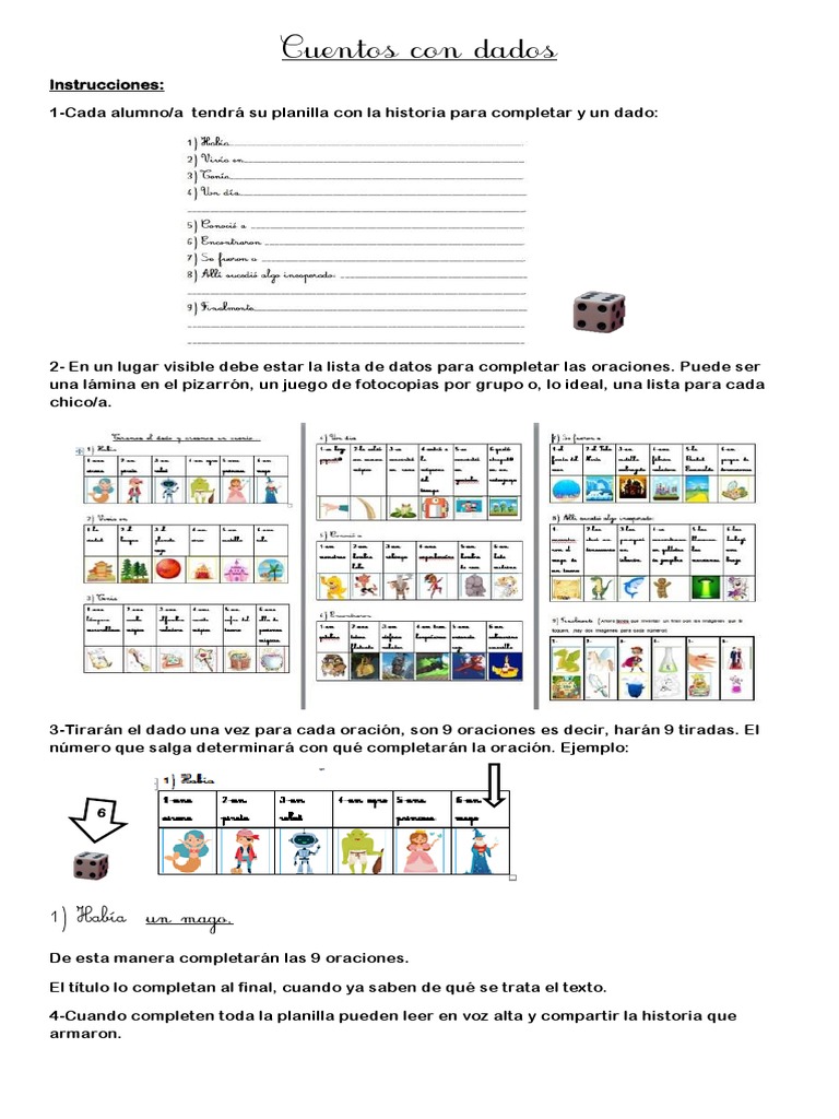 Cuentos con Dados: Actividad Educativa | PDF