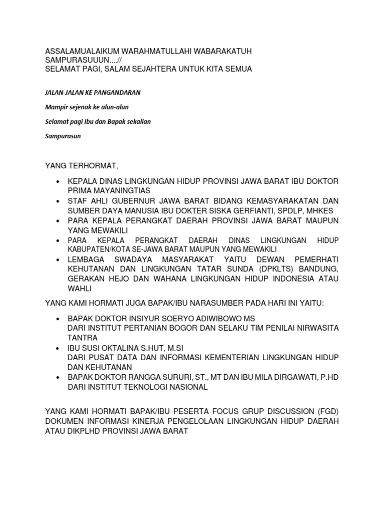 Teks MC FGD Lingkungan Hidup Jabar | PDF | Memasak, Makanan, & Anggur