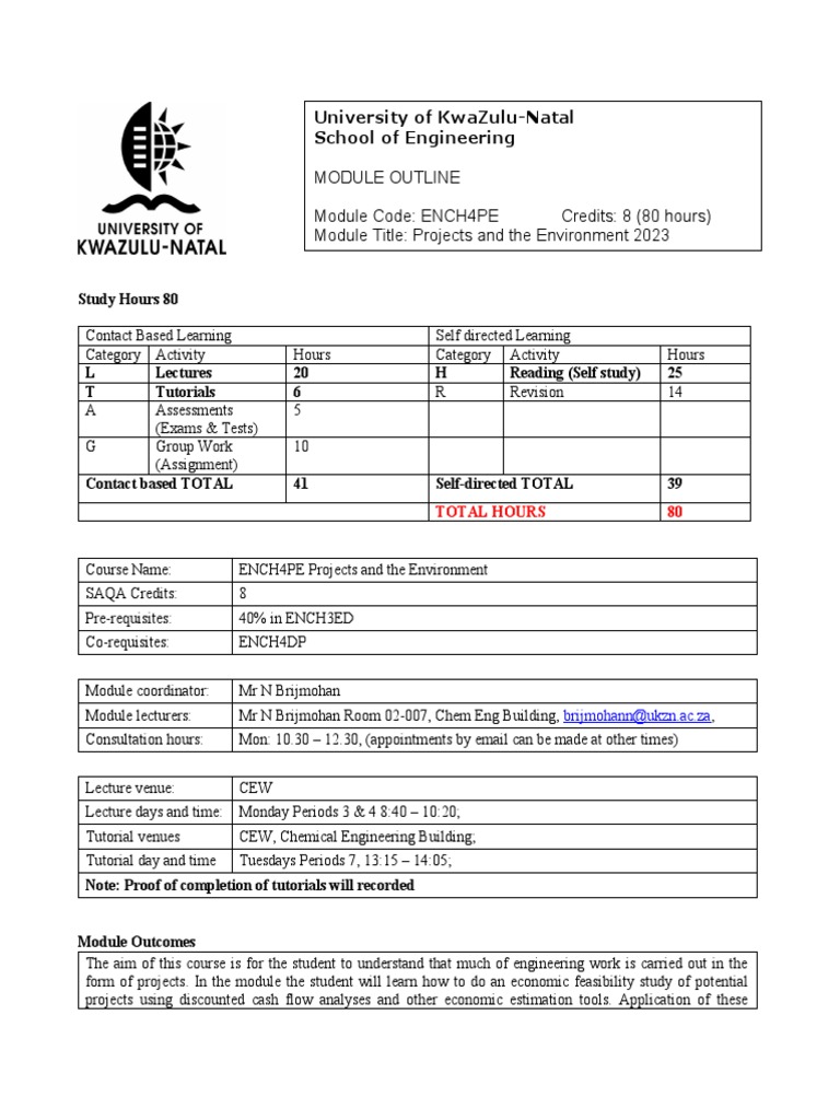 Module Outline ENCH4PE 2023 | PDF | Engineering | Business