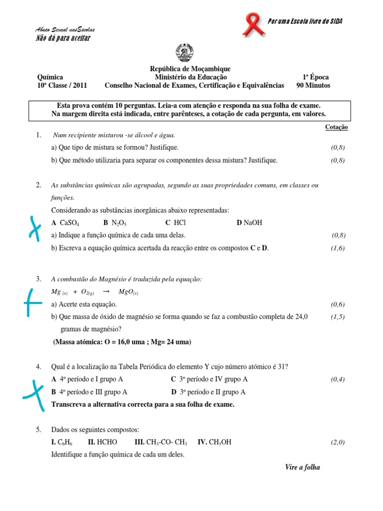 Quimica 2011 10a Classe 1a Epoca Pdf Química Natureza
