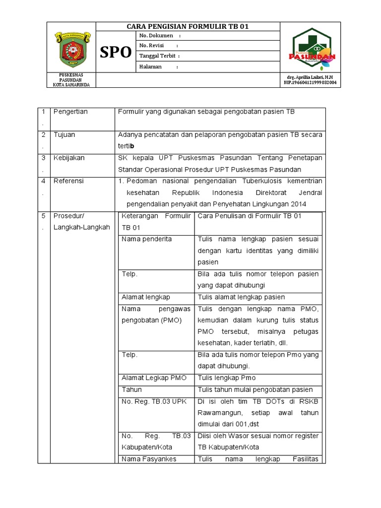 Panduan Pengisian Formulir TB 01 | PDF