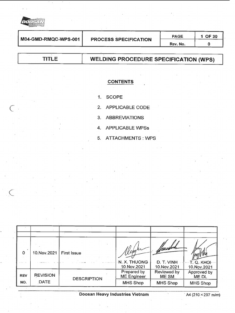 M04 GMD RMQC WPS 001 Welding Procedure Specification | PDF