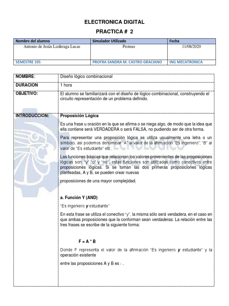 Practica 2 Electronica Digital Pdf Proposición Electrónica