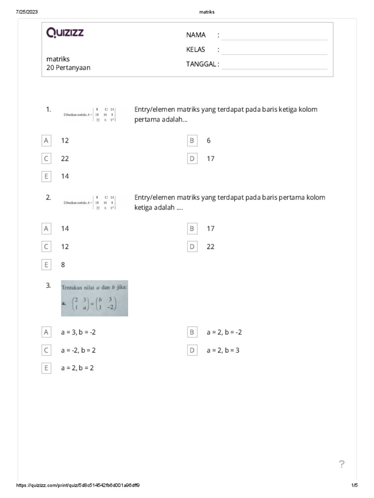 Latihan Soal Matriks 2 | PDF