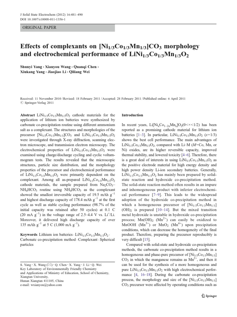 Effects of Complexants On (Ni Co MN) Co Morphology and Electrochemical ...