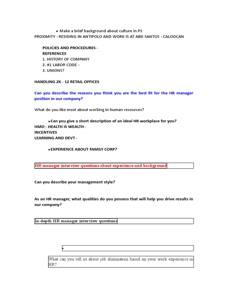 INTERVIEW QS For HRM | PDF INTERVIEW QS For HRM | PDF