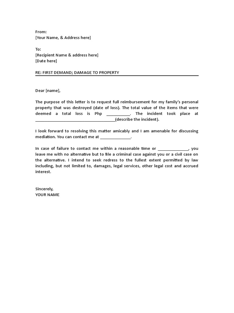 Demand Letter - Damage To Property | PDF Demand Letter - Damage To Property | PDF
