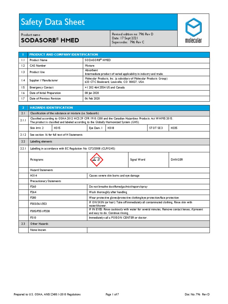 Sodasorb 5 L | PDF | Chemistry | Workplace