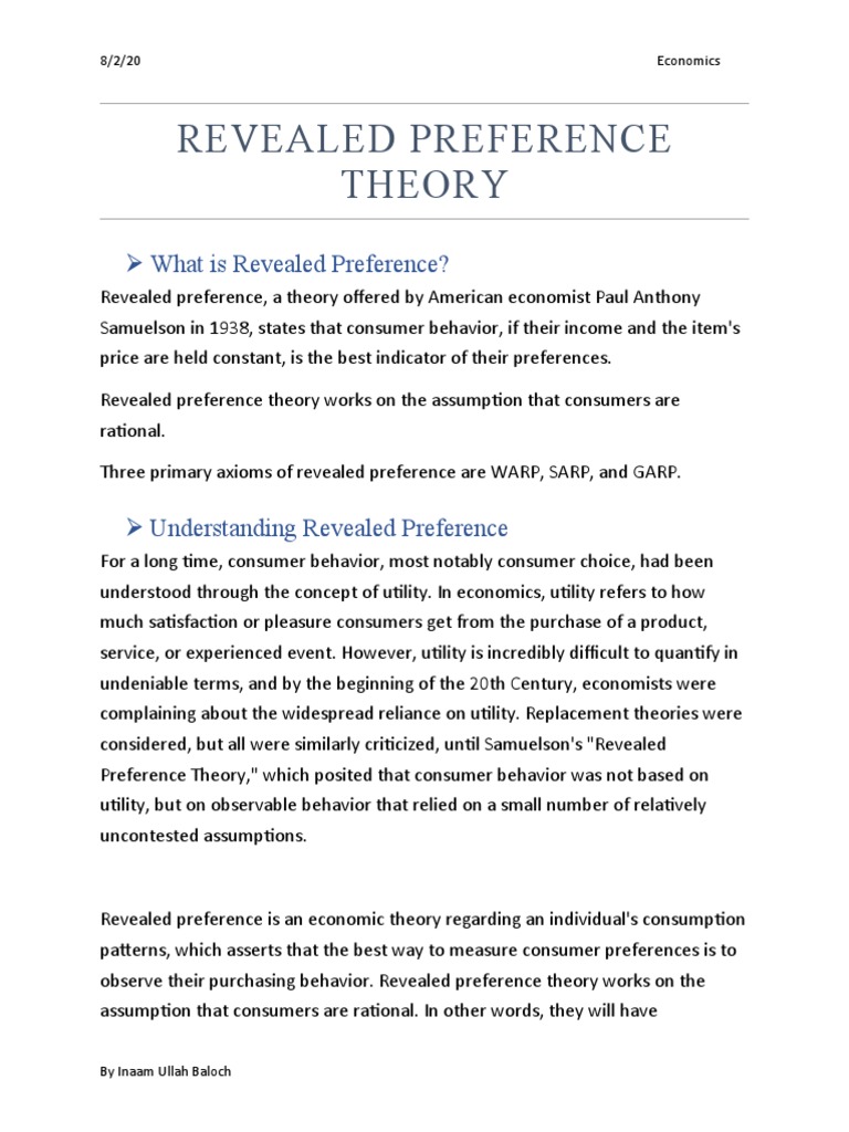 Overview of Revealed Preference Theory | PDF | Utility | Economics