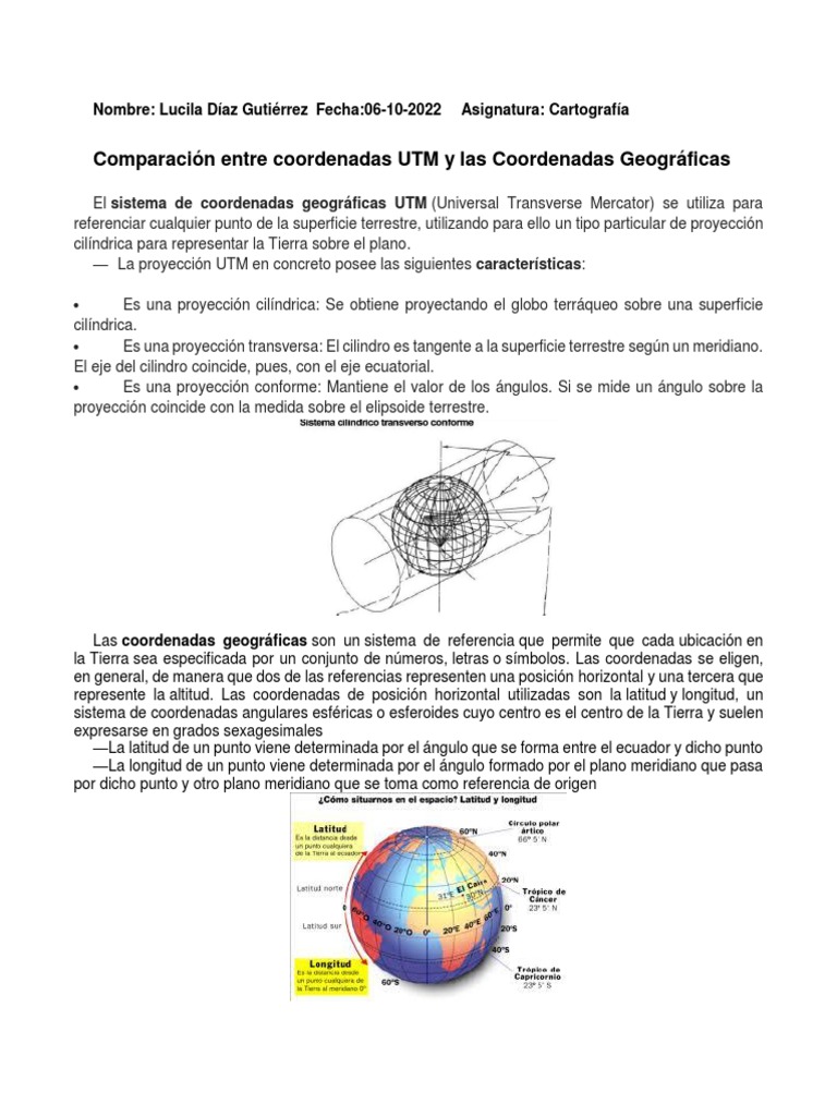 Comparación Entre Coordenadas UTM y Geográficas - Lucila Díaz | PDF