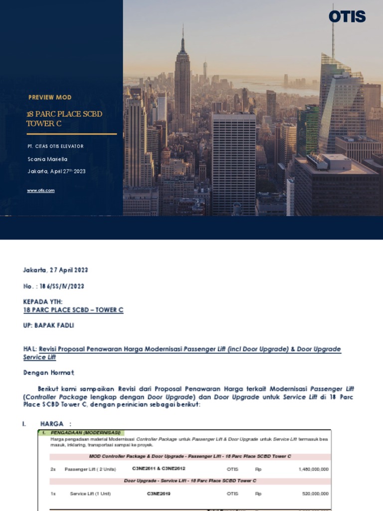 Revisi Proposal - Modernisasi Pass Lift + Upgrade Door Serv Lift SCBD TW C - 27APR2023 | PDF ...