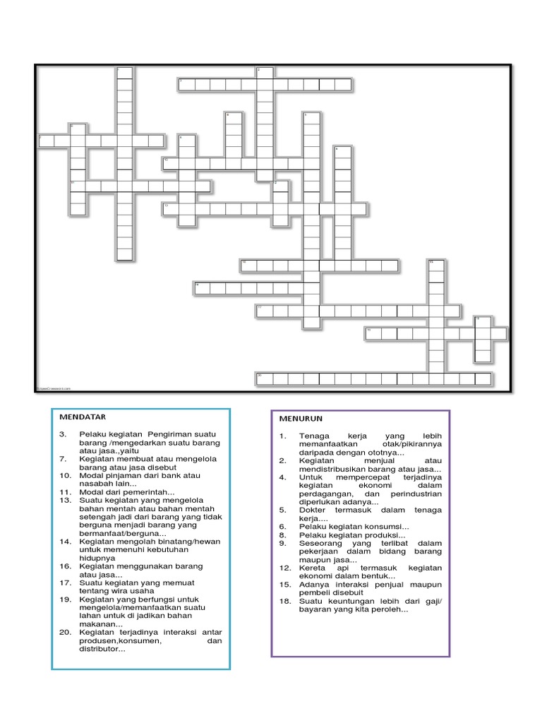 Teka-Teki Silang Ekonomi Kelas 10 | PDF