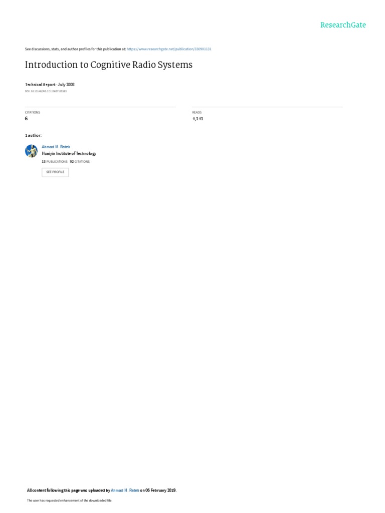 IntroductiontoCRSystems Report2008 | PDF | Cognitive Radio | Software Defined Radio