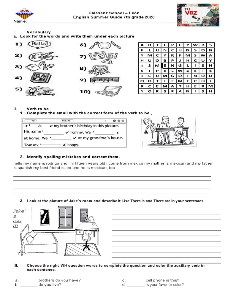 Guía de Verano Inglés 7th Grado 2023 | PDF | Question | Verb
