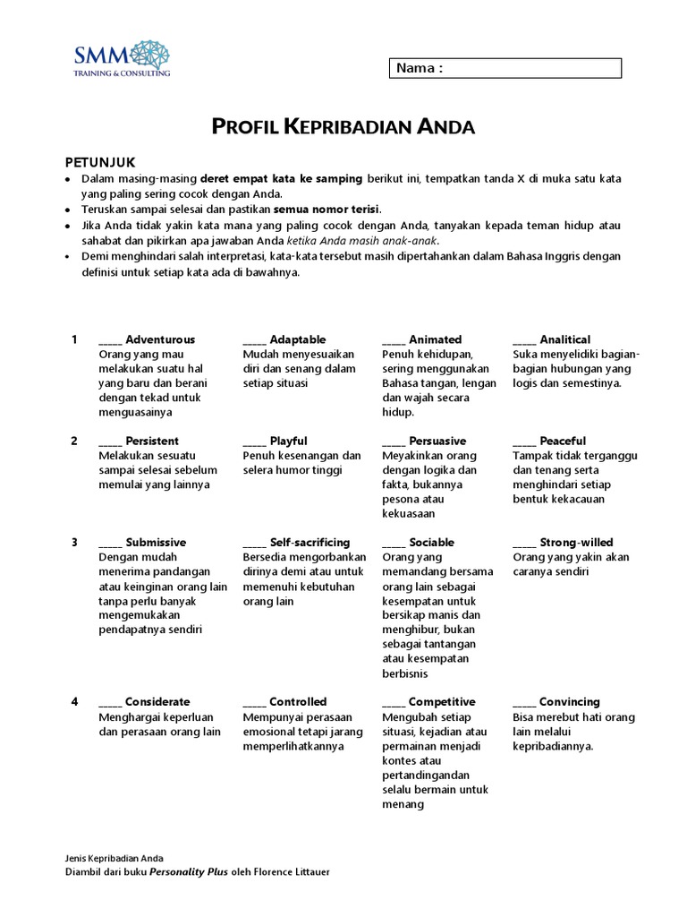 Tes Kepribadian Personality Plus | PDF