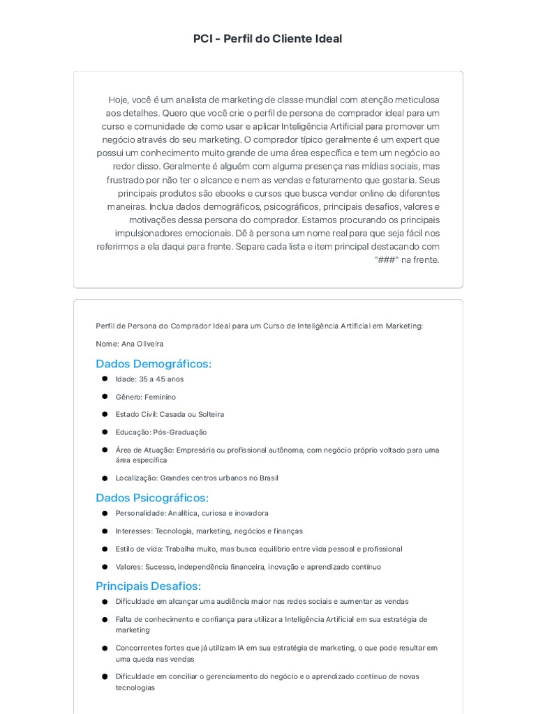 PCI - Perfil Do Cliente Ideal | PDF | Marketing | Inteligência artificial
