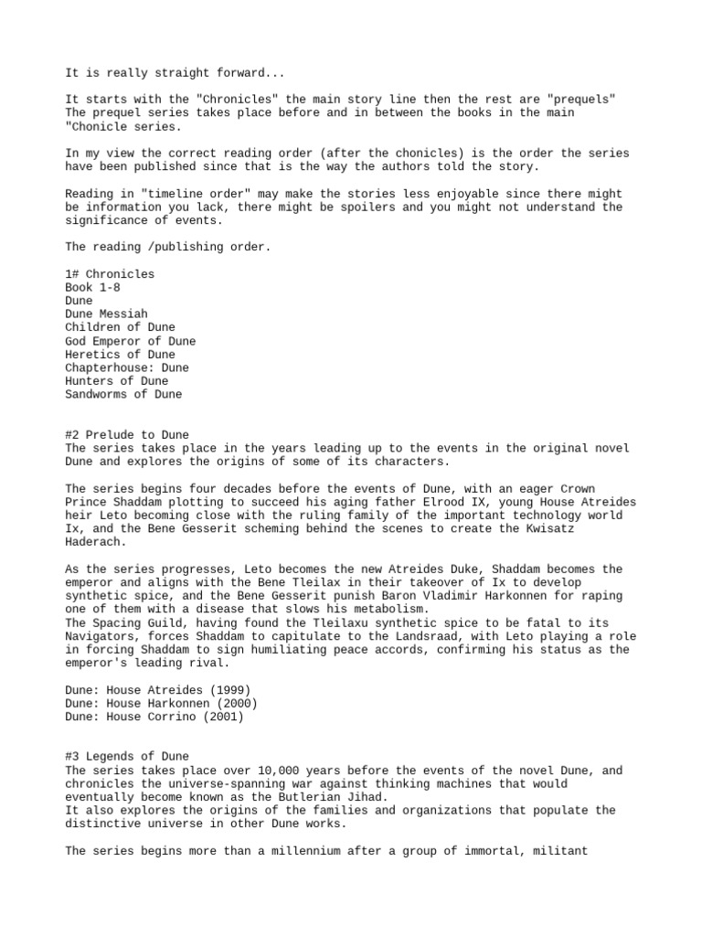Dune Series Reading Order Guide | PDF | Dune (Franchise) | Fictional ...