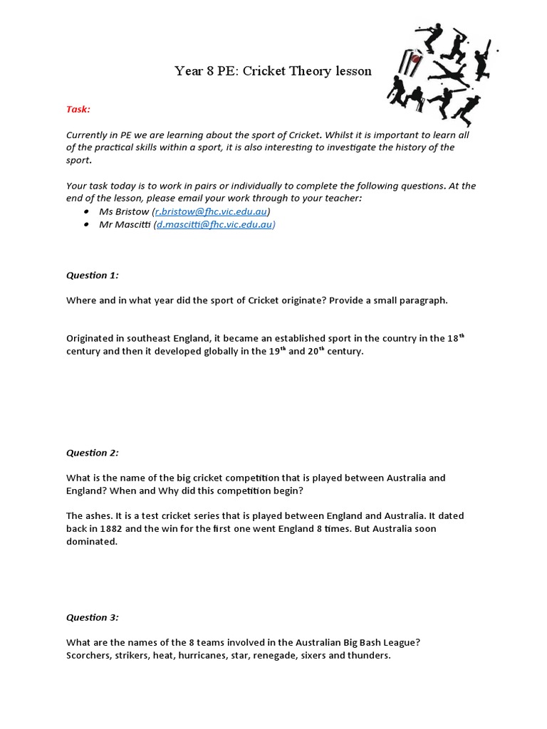 Year 8 Cricket Theory Lesson | PDF | Cricket | Bowling (Cricket)