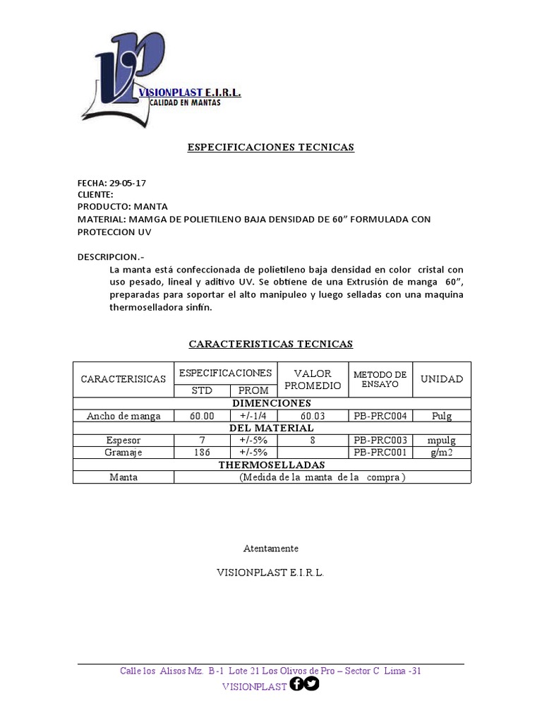 Especificaciones Tecnicas | PDF