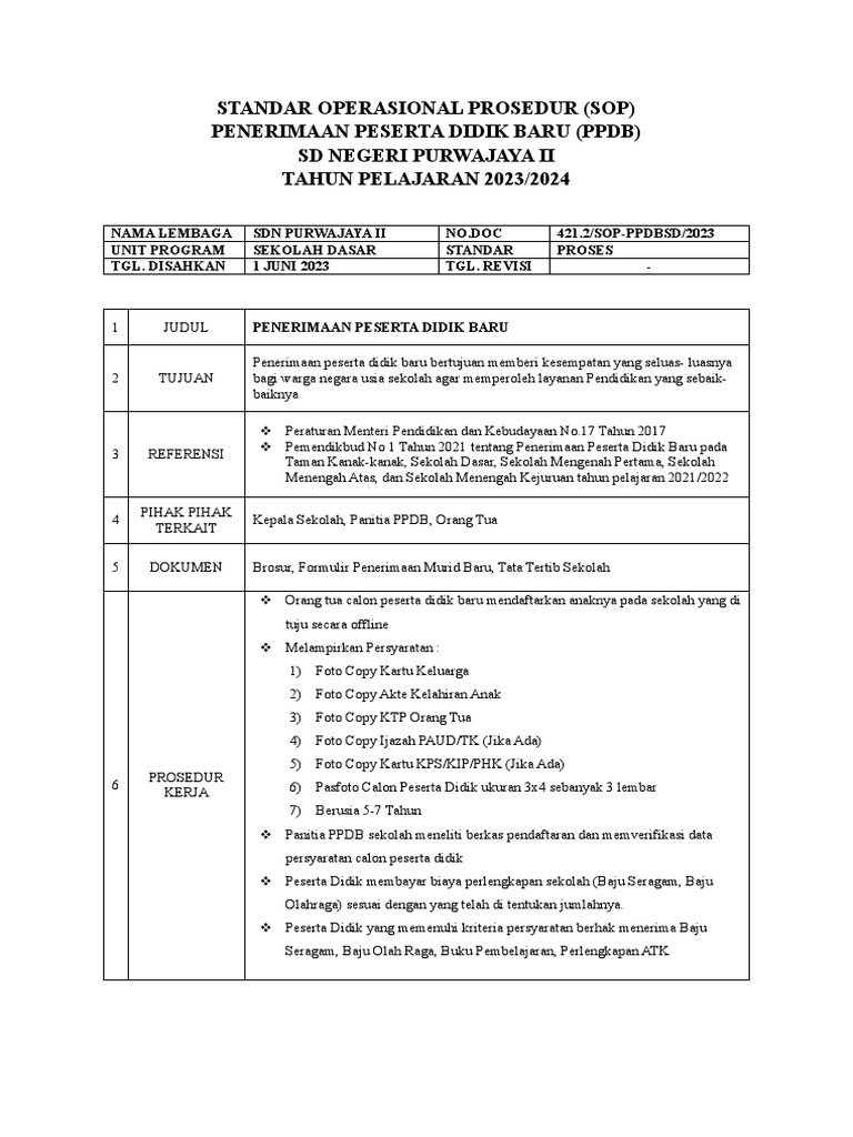 Sop PPDB SD 23 | PDF