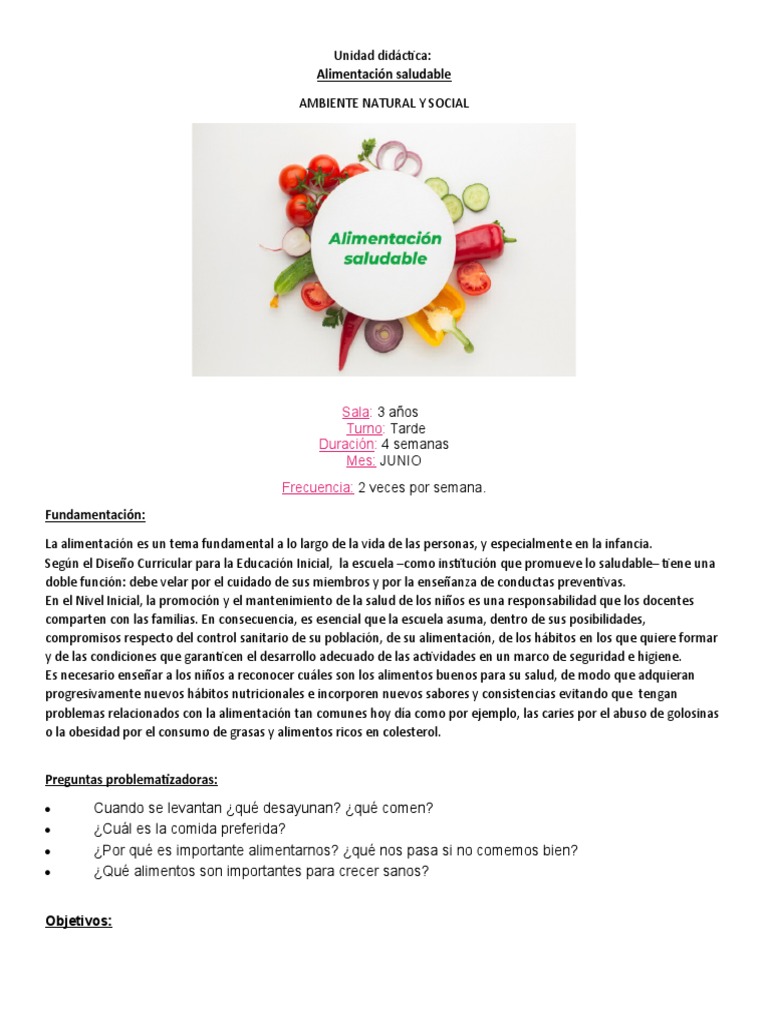 Unidad Didáctica Alimentación Saludable | PDF | Alimentos | Enseñando