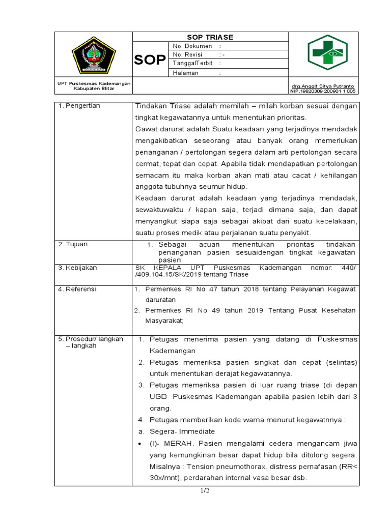 SOP Triase Kegawatdaruratan Puskesmas | PDF | Kesehatan Holistik ...