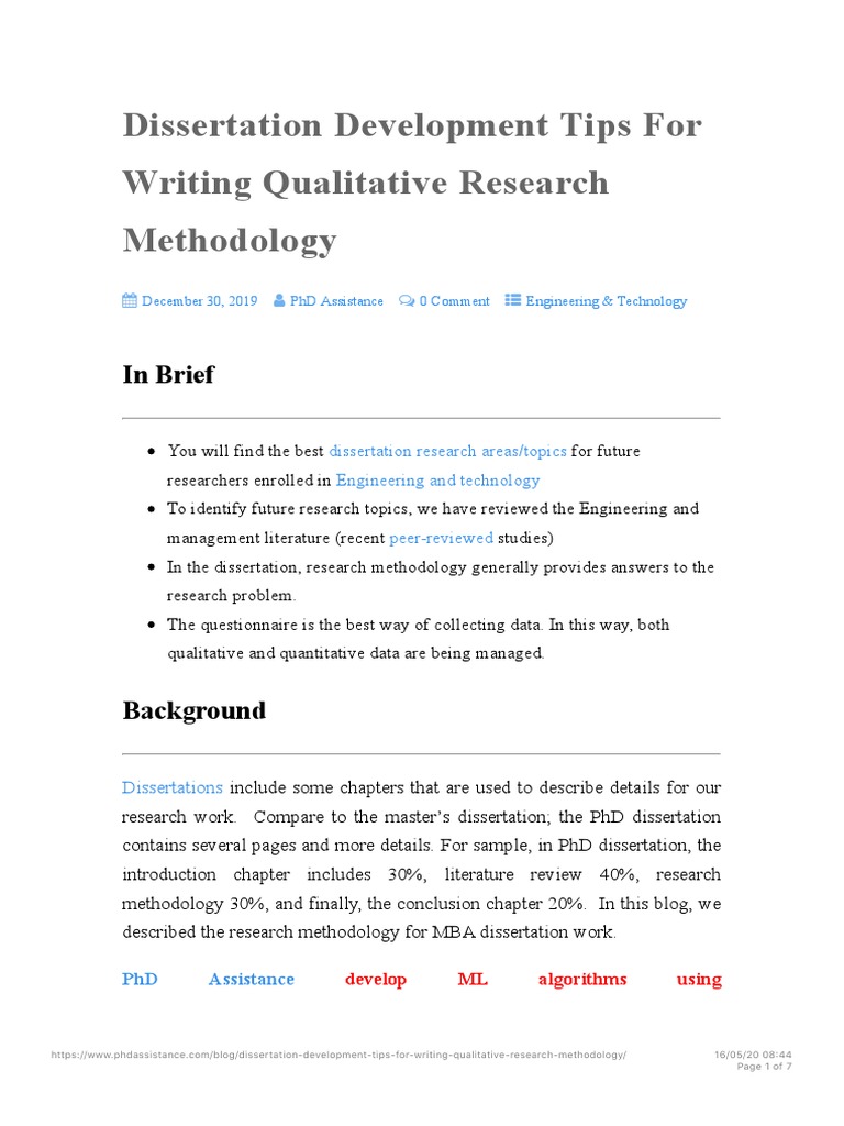 Dissertation Development Tips For Writing Qualitative Research Methodology Phd Pdf