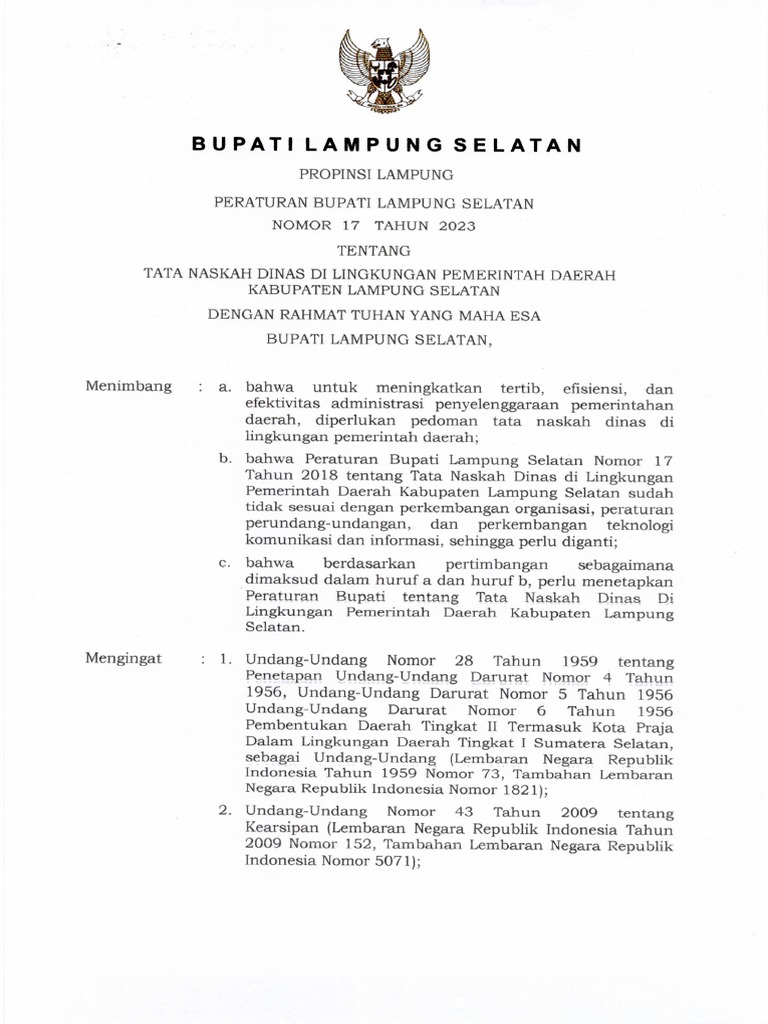 Perbup 17 2023 Tata Naskah Dinas Ok | PDF