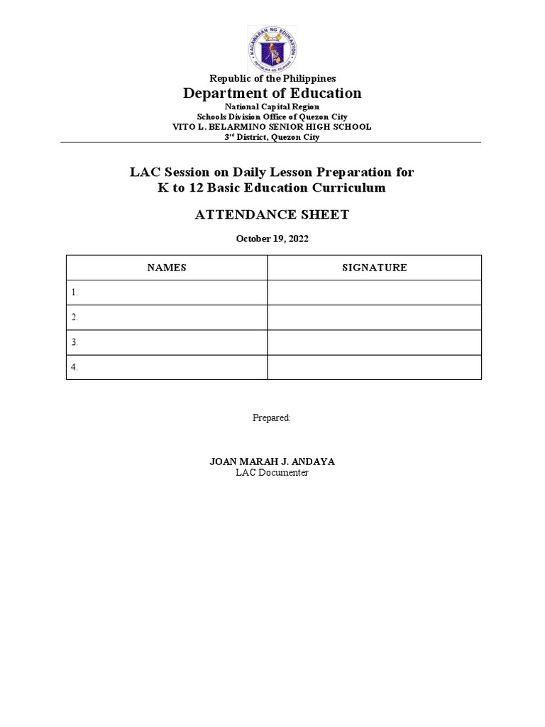 LAC-ATTENDANCE-TEMPLATE | PDF