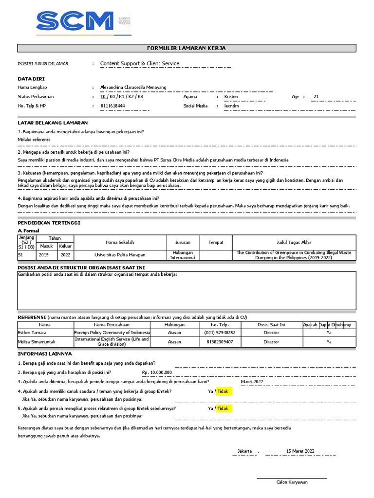 Applicant Form SCM | PDF | Career & Growth