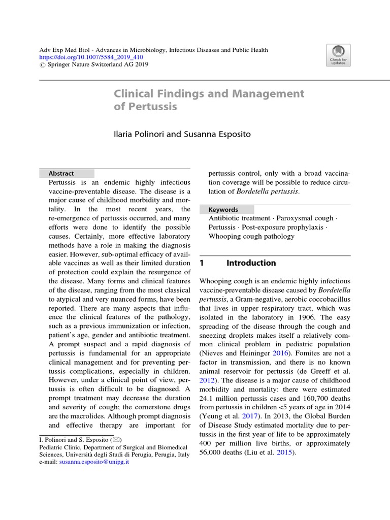 Clinical Findings and Management of Pertussis | PDF | Cough | Immunology