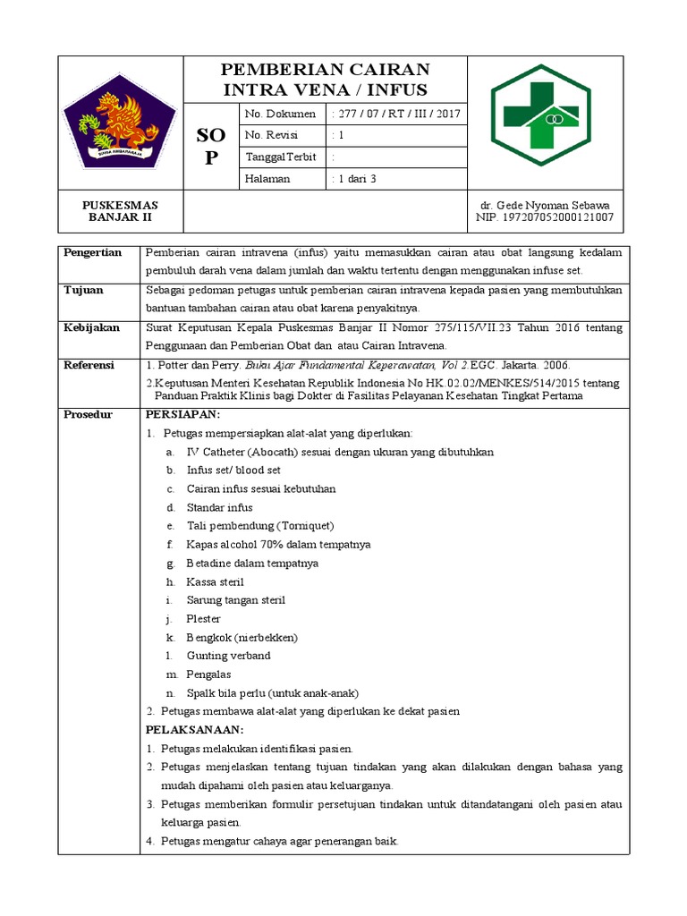 SOP Pemasangan Infus | PDF