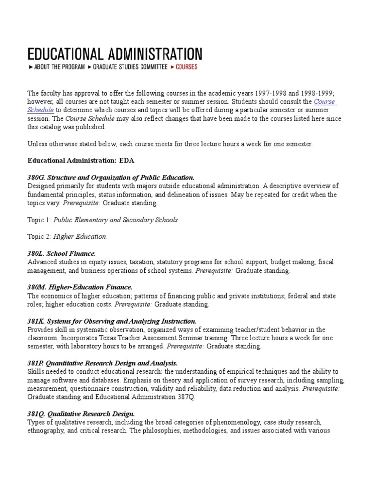 Educational Administration Course Overview | PDF | Postgraduate ...