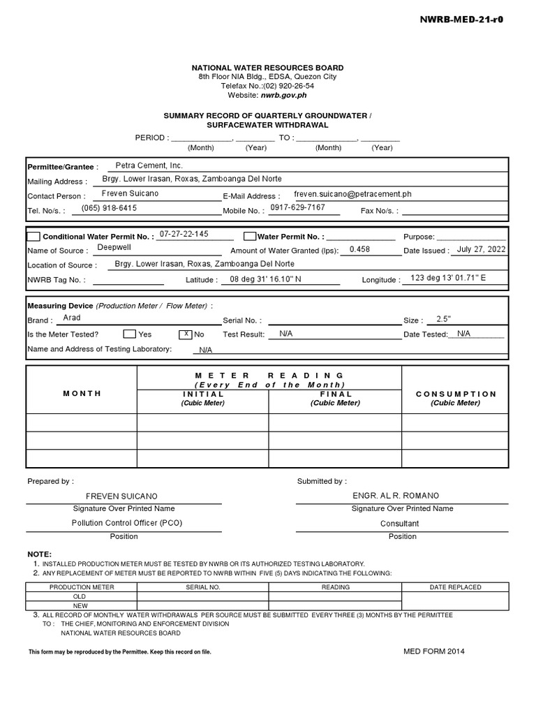 NWRB Water Withdrawal Form: Lower Irasan | PDF | Hydrology | Water And ...