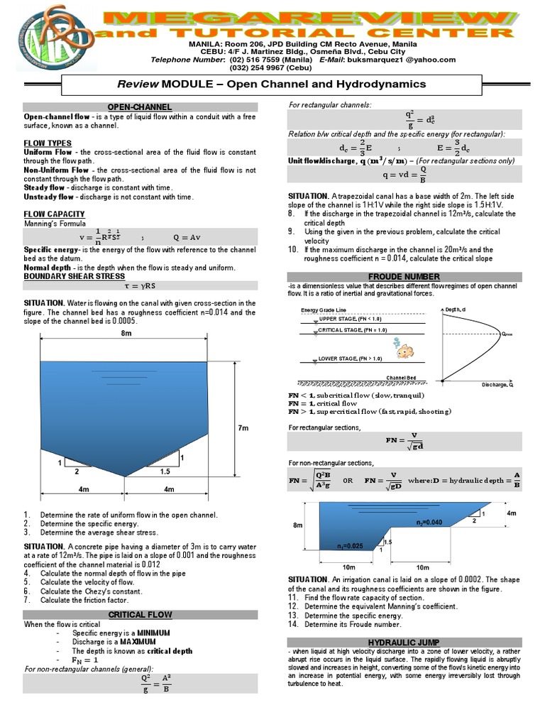 Open Channel Flow Analysis and Calculations | PDF