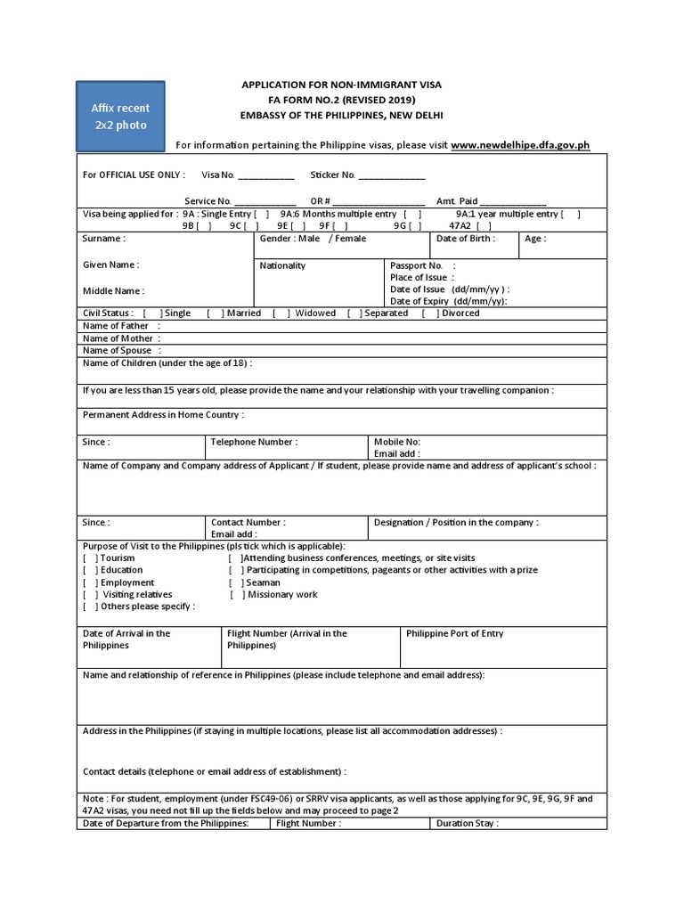 Philippines Visa Application Form (Chennai) | Download Free PDF | Travel Visa | Government And ...
