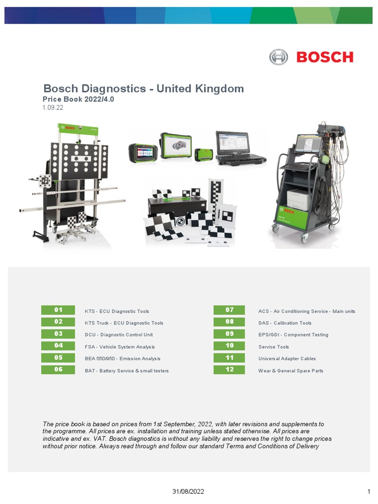 Bosch Diagnostics Price Book 2022/4.0 | PDF | Electrical Connector | Car