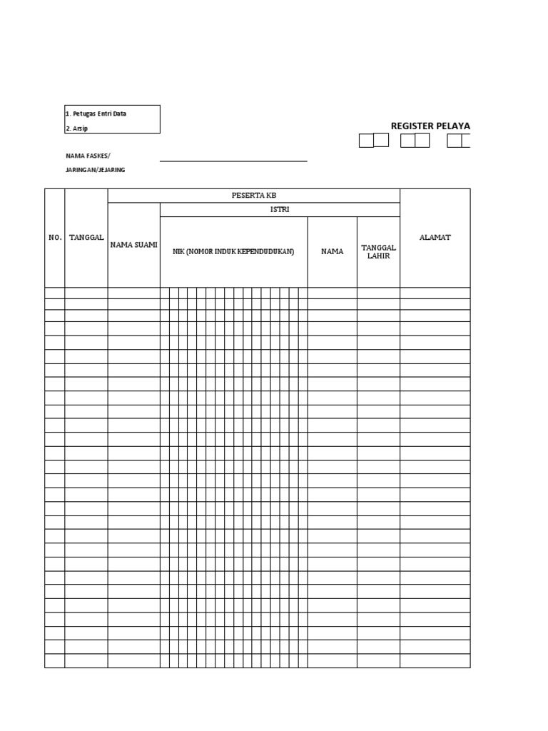 Format Buku Register Pelayanan KB | PDF