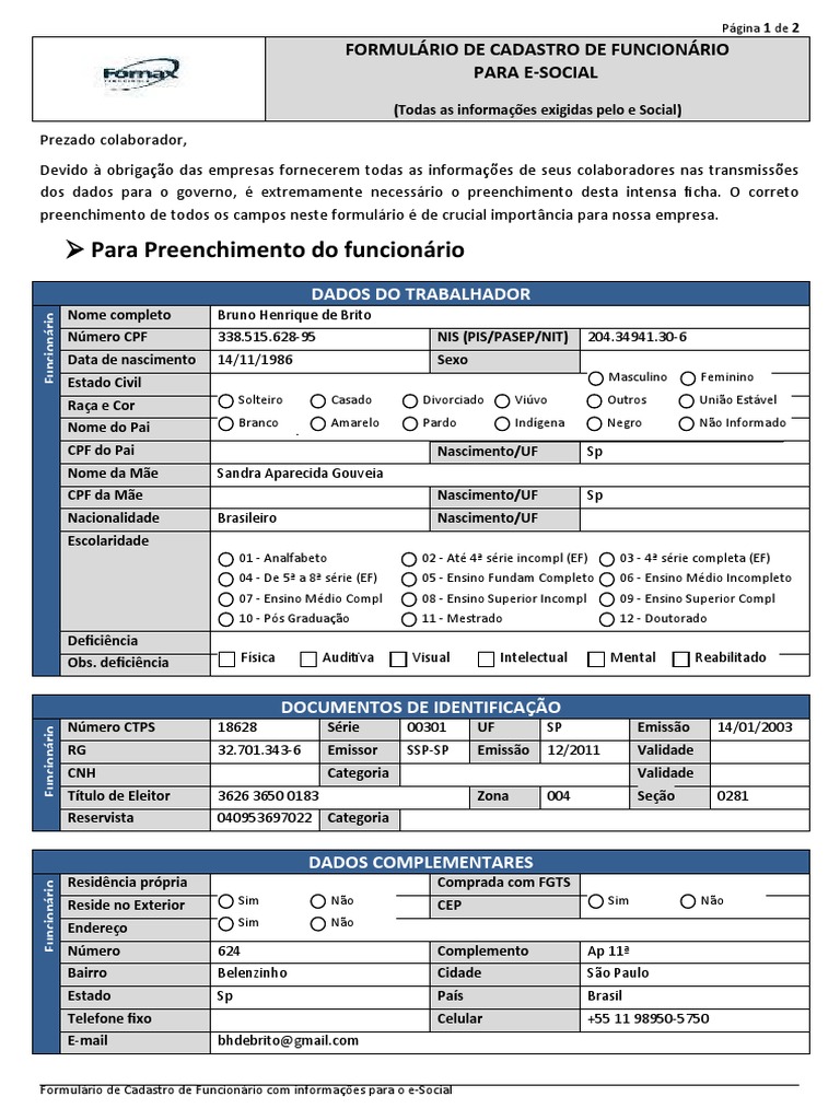 Formulario de Cadastro de Funcionario | PDF | Brasil