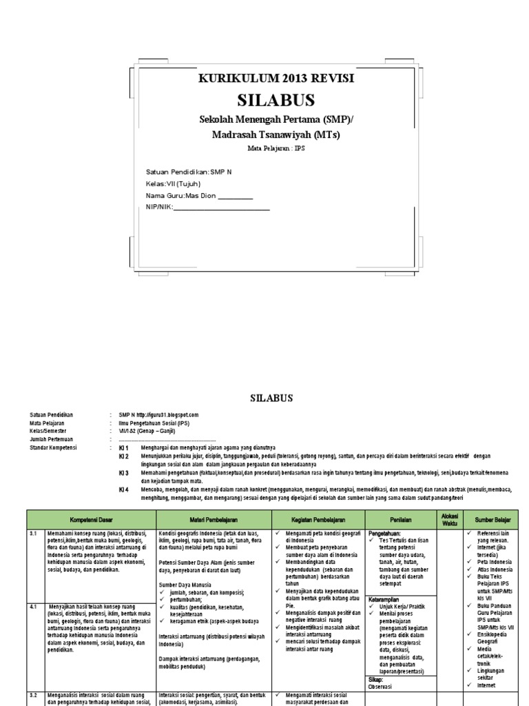 Silabus IPS Kelas 7 | PDF
