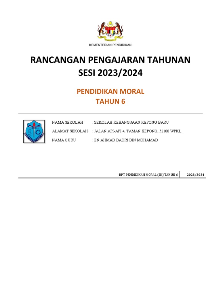 RPT PMRL THN 6 2023-2024 | PDF
