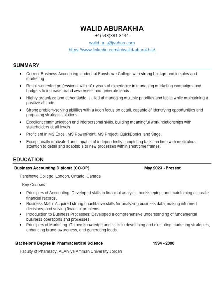 Walid Resume | PDF | Marketing | Marketing Strategy