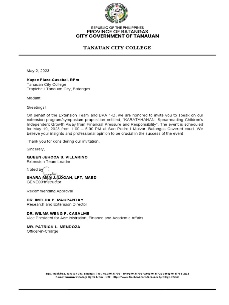 Maam Kayce Invitation Letter | PDF